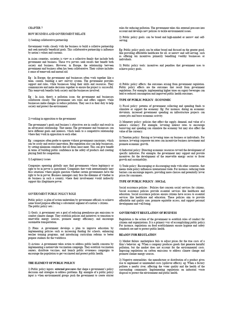 Chapter 7 Business Government Relationship | PDF | Policy | Taxes