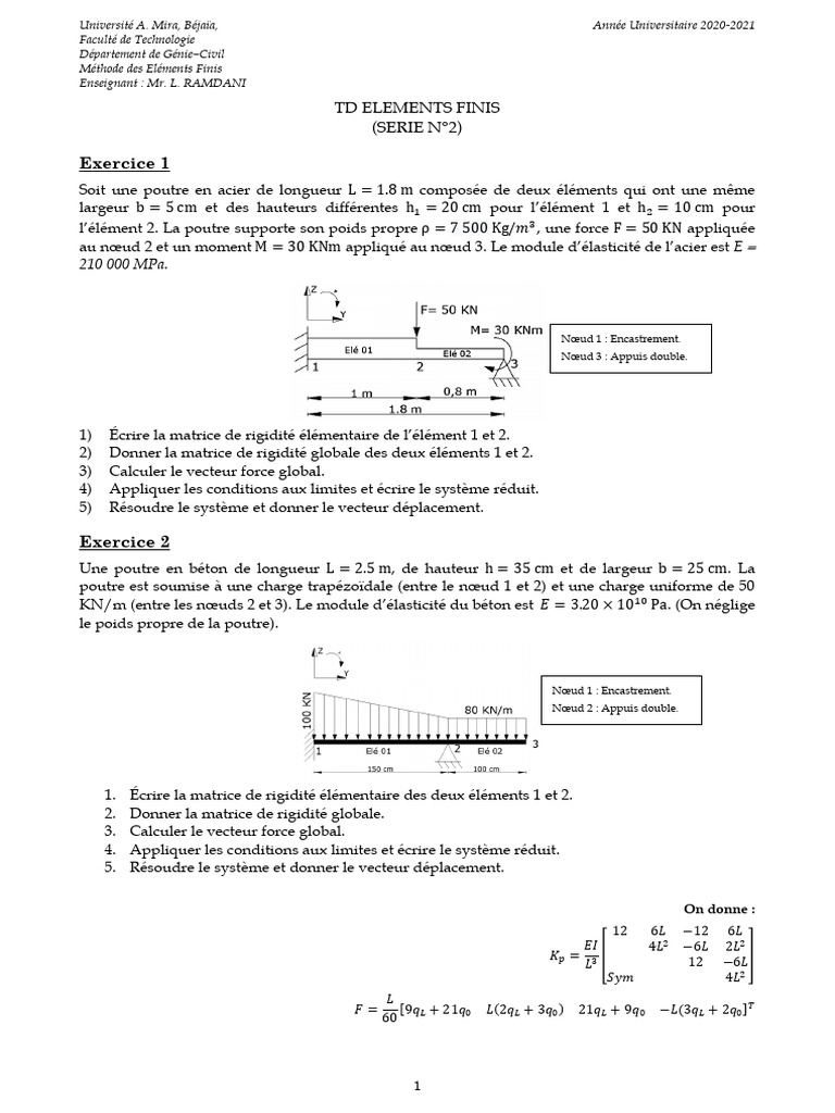 TD MEF 2021 - Série 2 | PDF | Méthode des éléments finis | Analyse mathématique