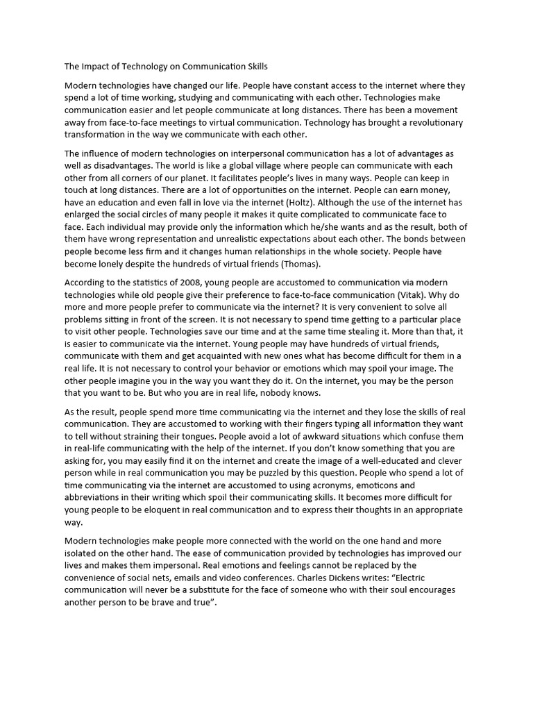 The Impact of Technology On Communication Skills | PDF | Communication ...