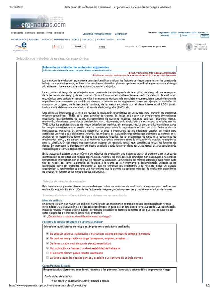 Selección de métodos de evaluación - ergonomía y prevención de riesgos laborales | PDF ...