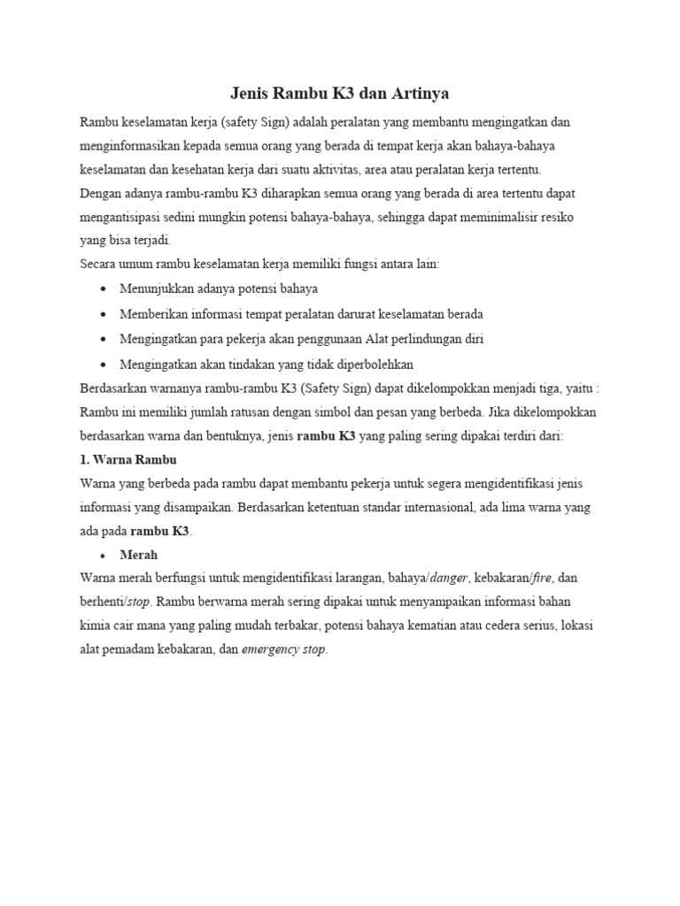 Jenis Rambu K3 Dan Artinya | PDF