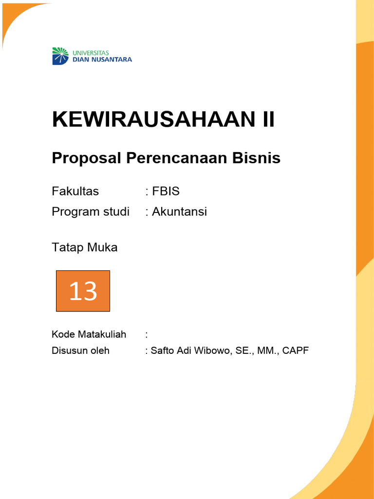 MODUL Kewirausahaan II - 13. Proposal Rencana Bisnis | PDF