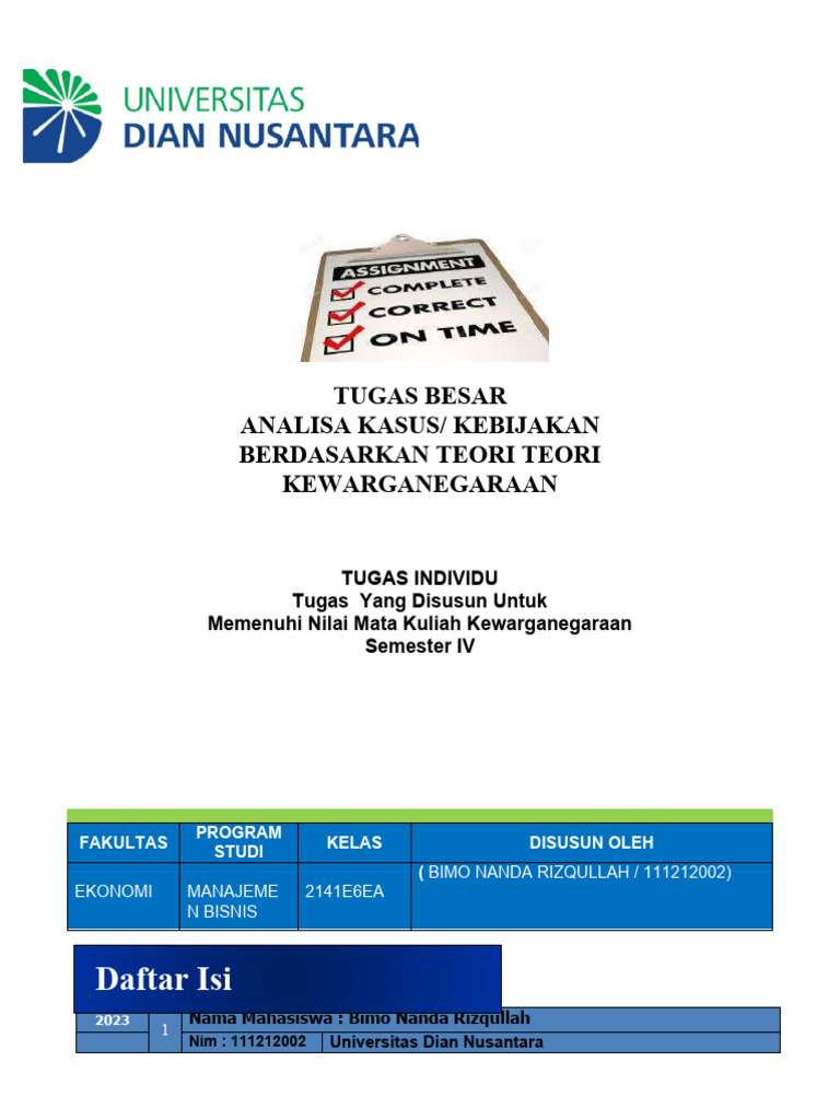 Tugas Besar KWN Manajemen Bisnis 2023 - Bimo Nanda - 111212002 | PDF | Sains & Matematika