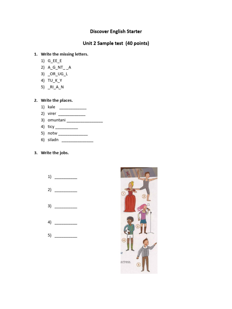 Discover English Starter Unit 2 Sample Test | PDF