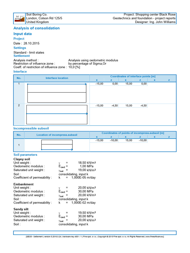 Geo5 Settlement Sample Report | PDF | Geotechnical Engineering | Applied And Interdisciplinary ...