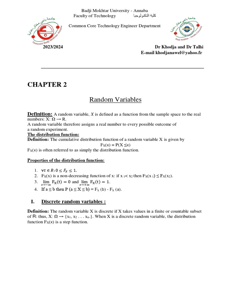 chapitre-2 | PDF | Probability Distribution | Probability Density Function