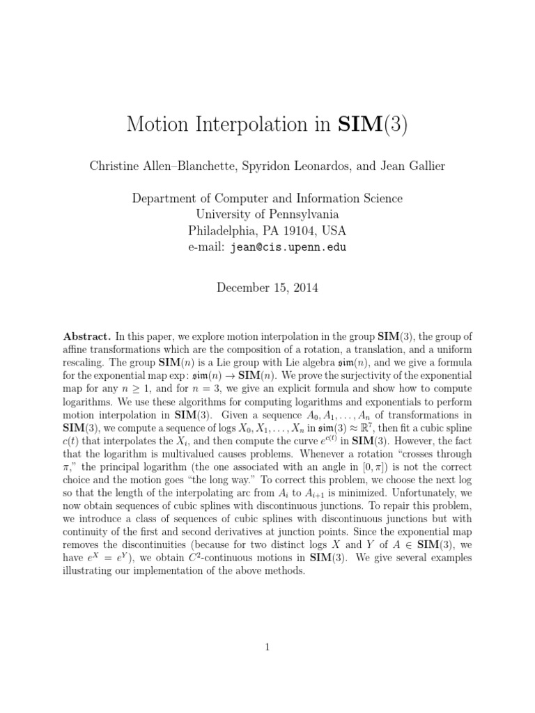 Motion Interpolation in SIM | PDF | Eigenvalues And Eigenvectors | Exponential Function