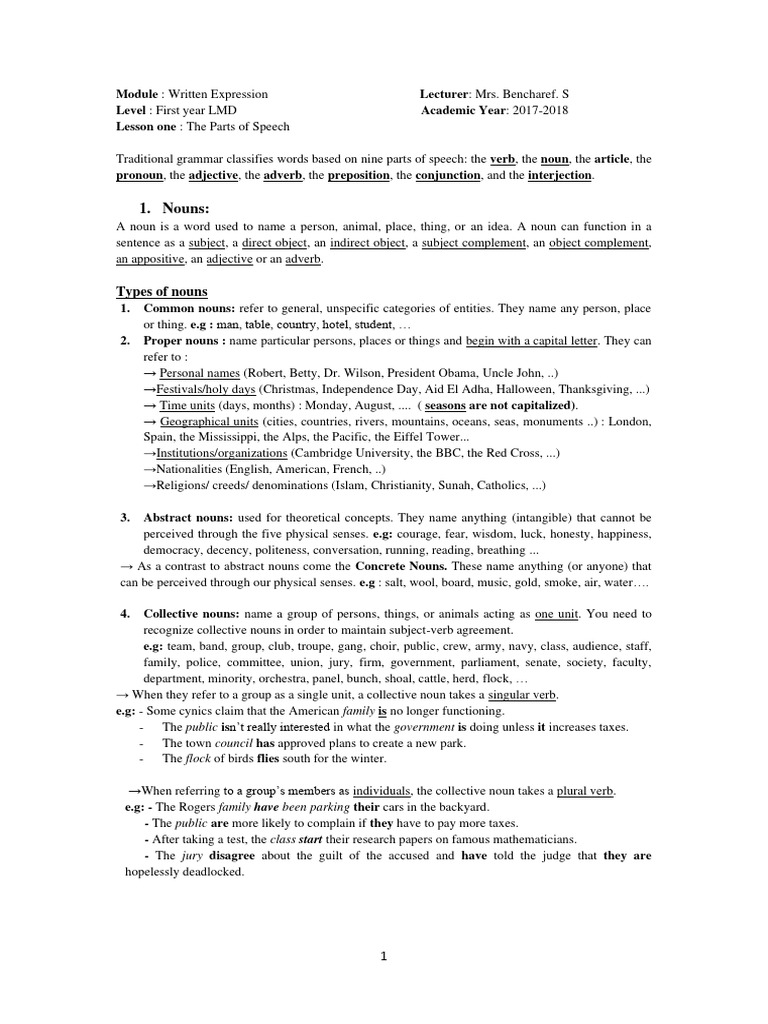 Lectures Grammar 1st Year 1 | PDF | Verb | Pronoun