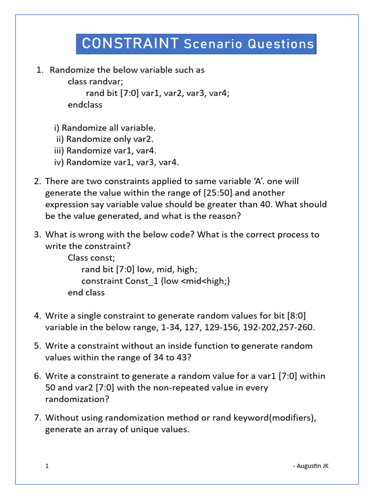 SV Constraint Scenario questions | PDF