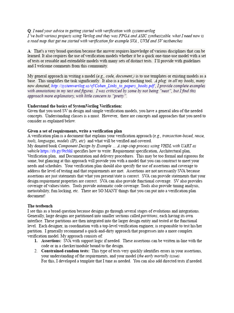 Road Map To Start With Verification Sv Sva Uvm And Tb Pdf Formal Verification Systems