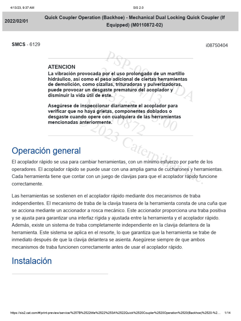Operación del Acoplador Rápido en Retroexcavadoras | PDF | Herramientas ...