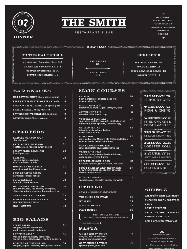 The Smith Midtown Dinner Menu | PDF | California Wine | Salad