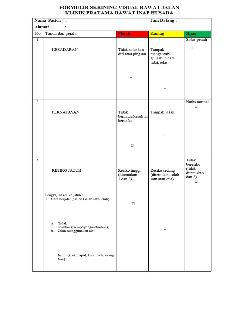 Formulir Skrining Visual Rajal Klnik | PDF