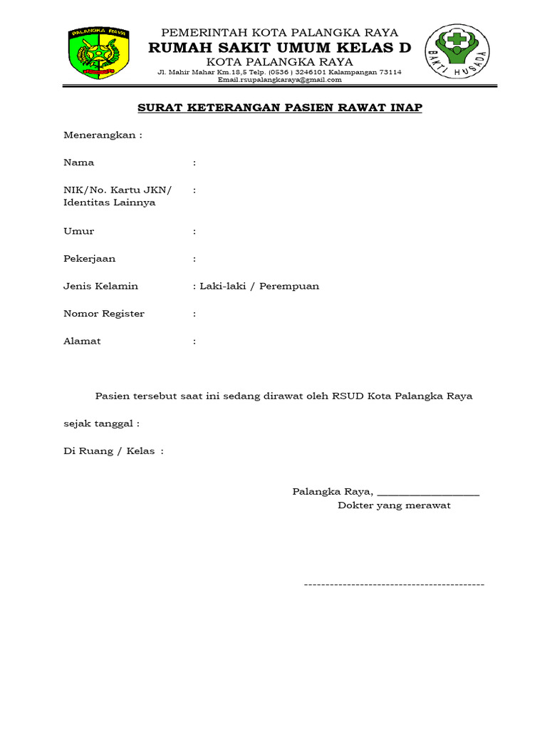 Surat Keterangan Pasien Rawat Inap | PDF