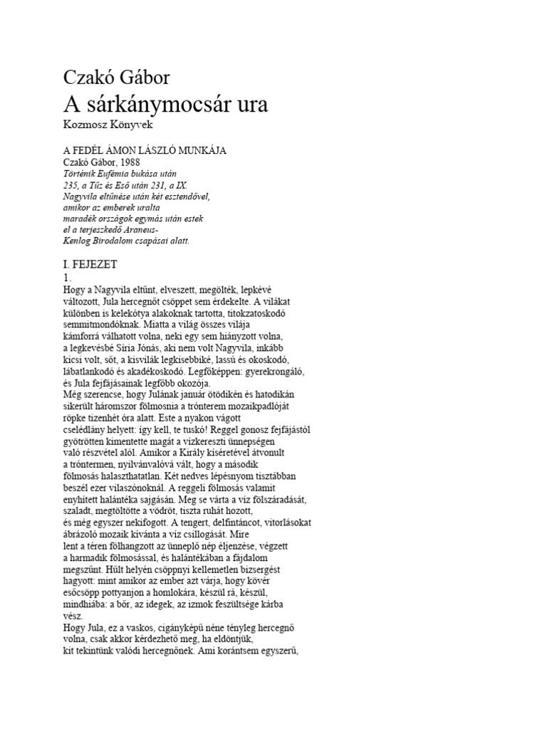 Czako Gabor A Sarkanymocsar Ura | PDF