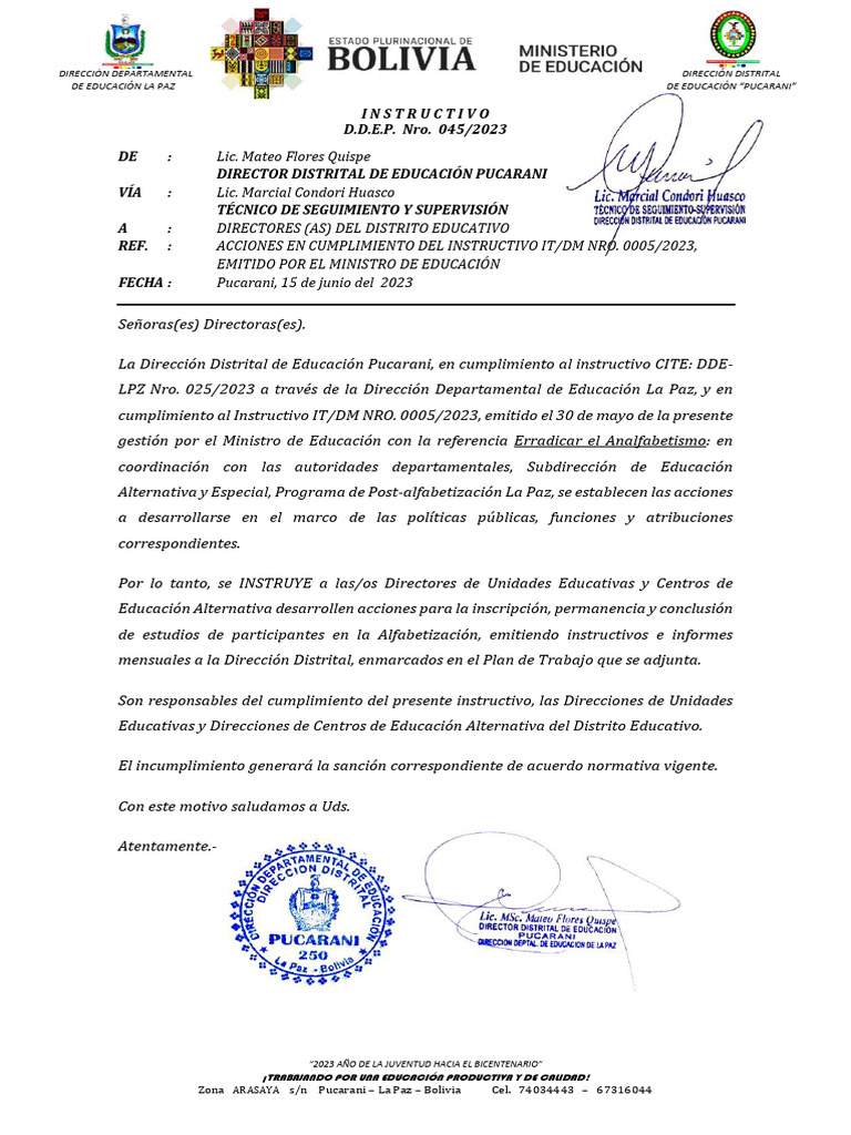 I N S T R U C T I V o 0 4 5 Erradicar El Analfabetismo | PDF