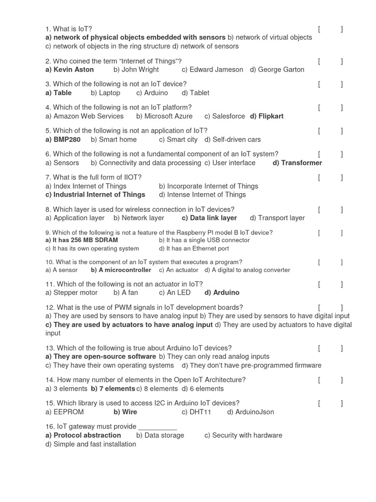 IoT Exam Questions and Answers Guide | PDF | Internet Of Things ...