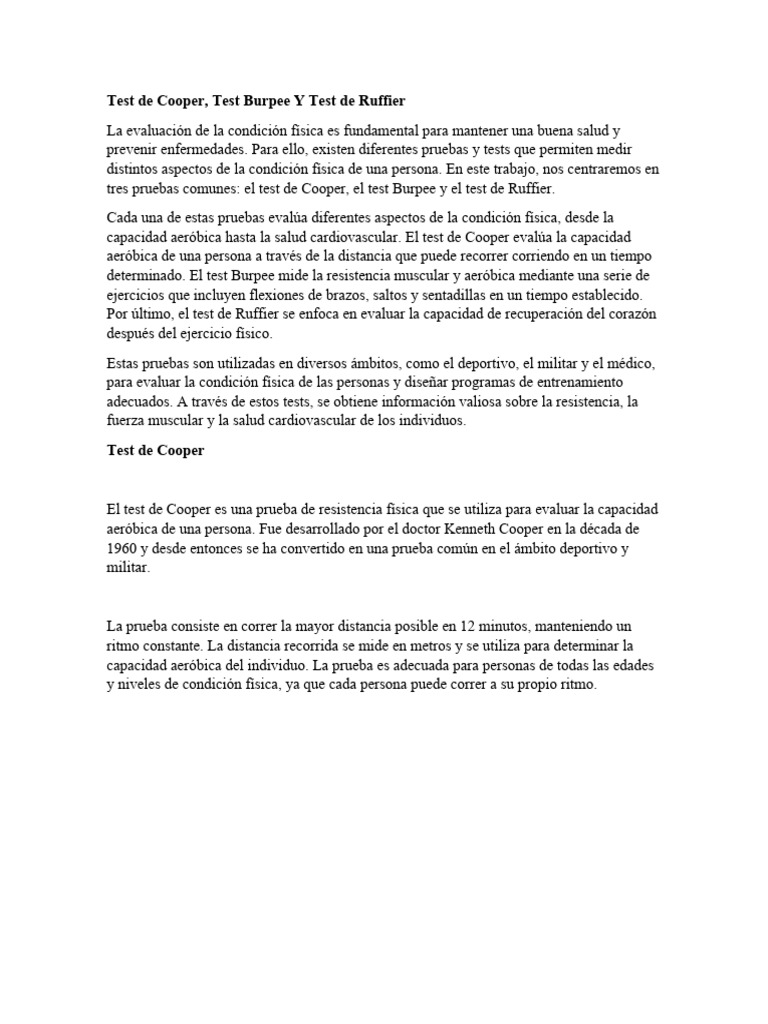 Test de Cooper | PDF | Resistencia | Especialidades Medicas