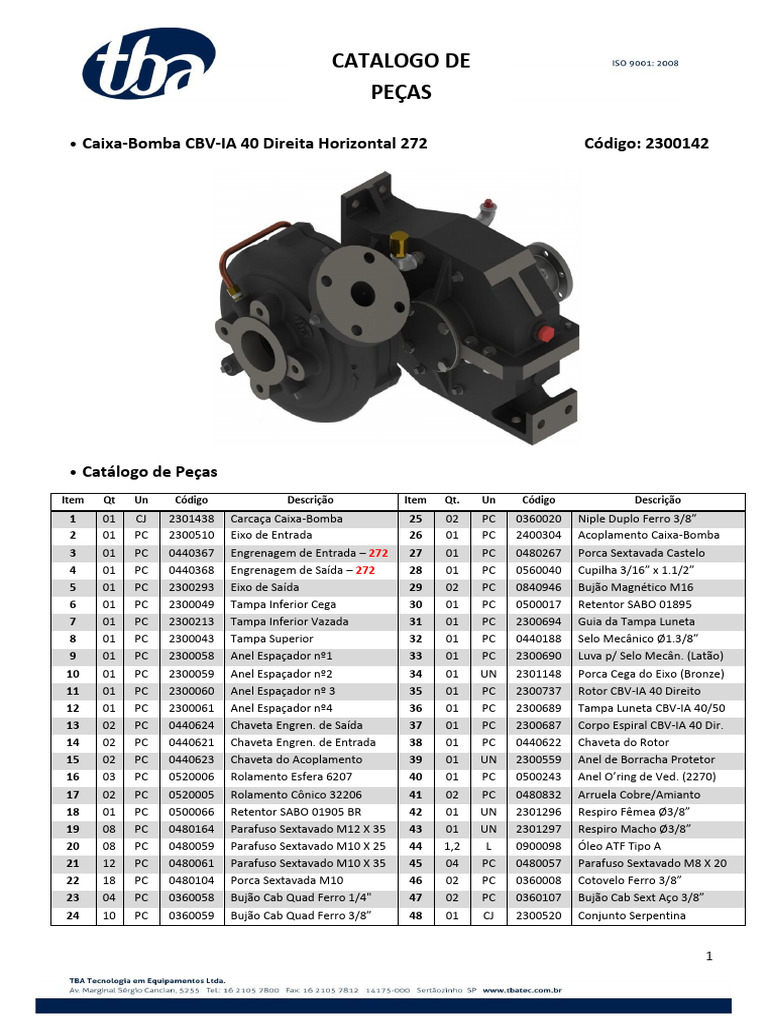 CATALOGO TBA CBV-IA 40 Horizontal Direita 272 Bomba de Água | PDF | Bens manufaturados