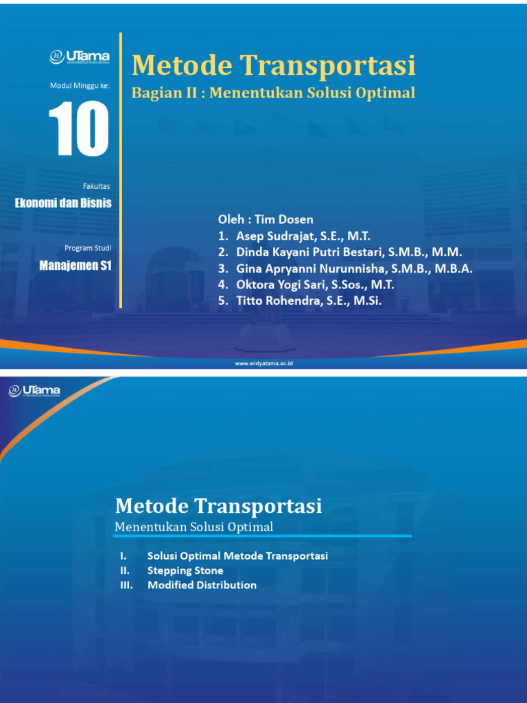 Minggu 10 - Metode Transportasi Bag. 2 - Menentukan Solusi Optimal ...