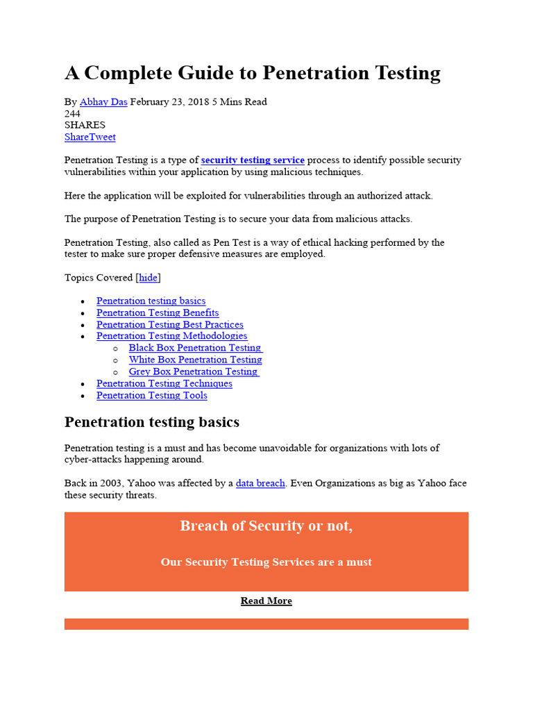A Complete Guide To Penetration Testing | PDF | Penetration Test | Security