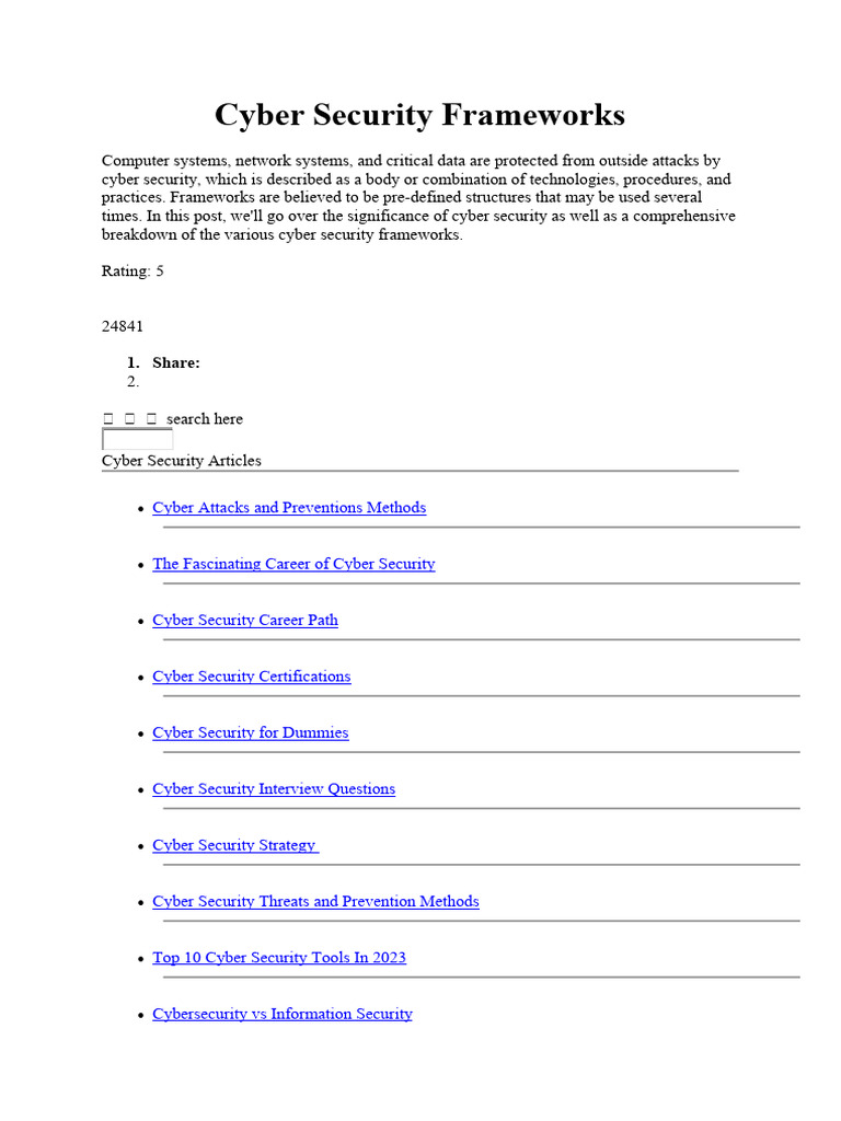 Cyber Security Frameworks | PDF | Security | Computer Security