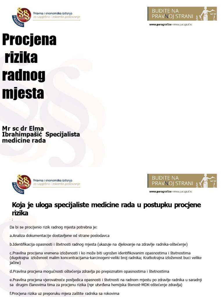 Procjena Rizika Radnog Mjesta | PDF