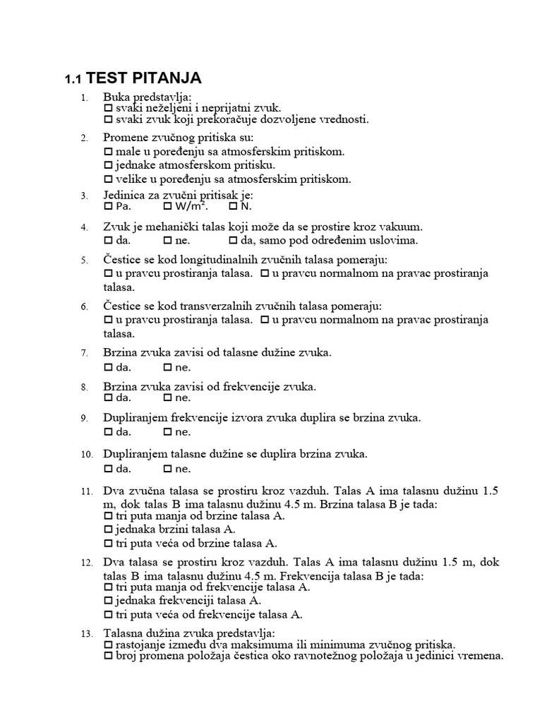 Test Pitanja Buka I Vibracije | PDF