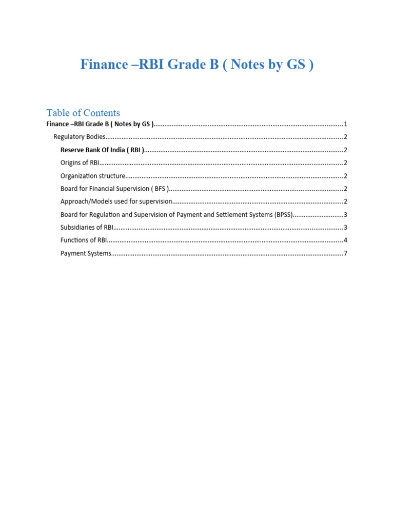Finance Notes | PDF | Reserve Bank Of India | Monetary Policy