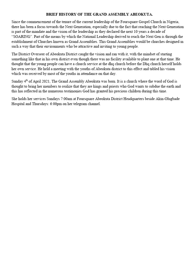 History of Grand Assembly Abeokuta | PDF | Wellness | Religion ...