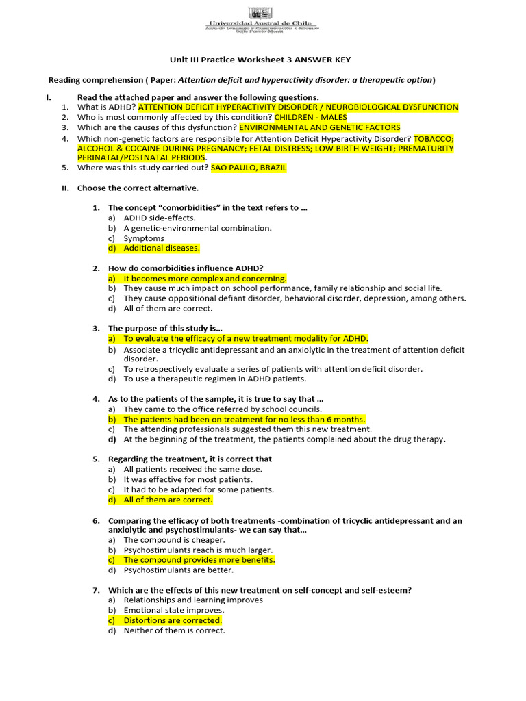 Paper 2 Comprehension Activities Answer Key | PDF | Attention Deficit ...