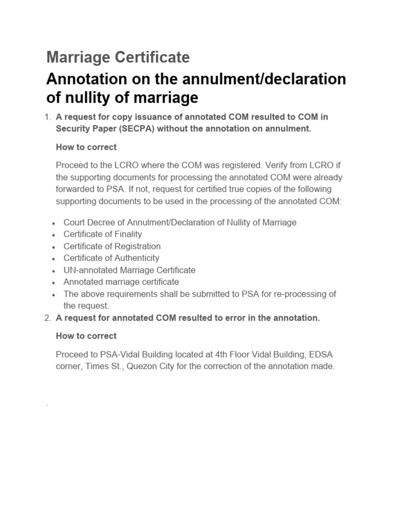 Marriage Certificate-Annotation On The Annulment-Declaration of Nullity ...