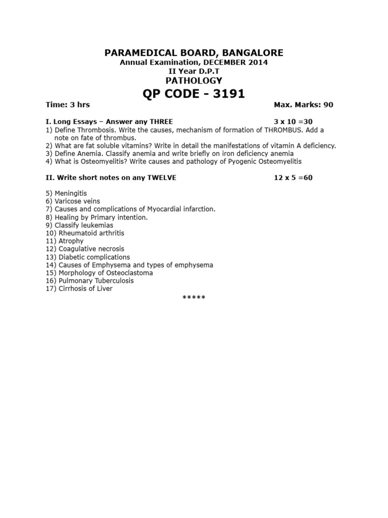 QP CODE - 3191: Paramedical Board, Bangalore | PDF | Hemodialysis ...
