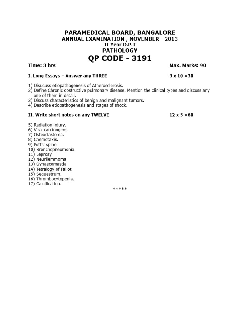 QP CODE - 3191: Paramedical Board, Bangalore | PDF | Hemodialysis | X Ray