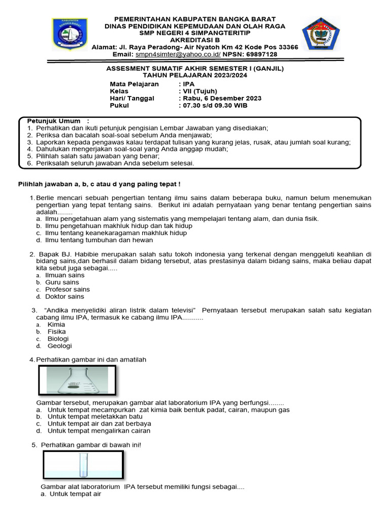 Soal Sas Ipa Kelas Vii | PDF | Sains & Matematika | Kajian Bahasa Asing