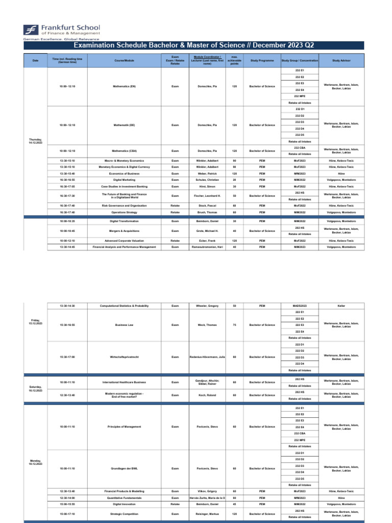 Interim Exam Schedule December2023-1 | PDF | Economies | Business