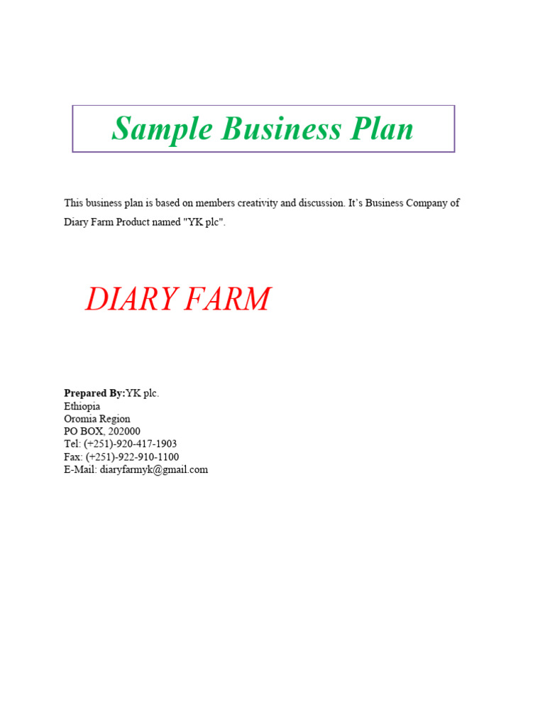 Business Plan, | PDF | Milk | Dairy Cattle