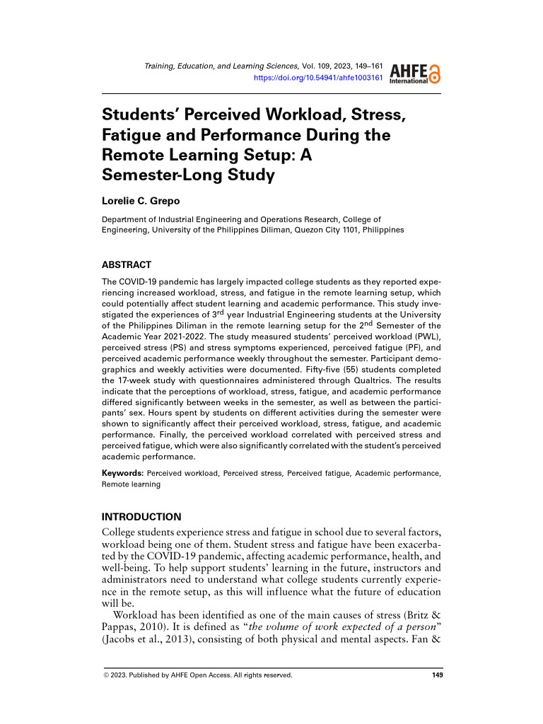 Students' Perceived Workload, Stress, Fatigue and Performance During ...