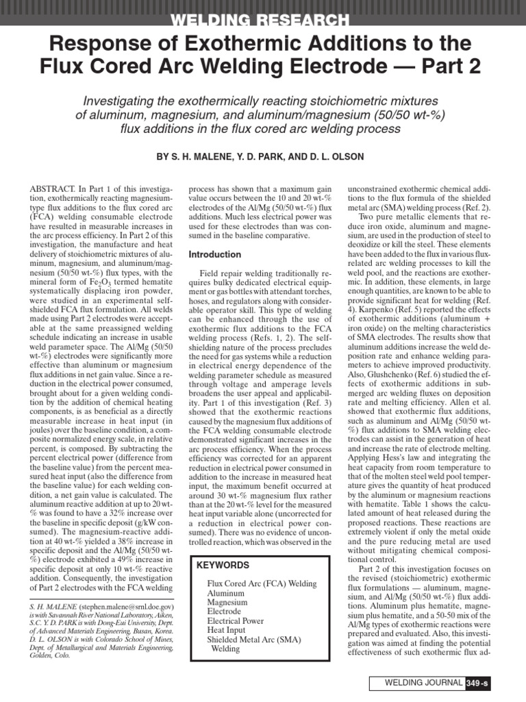 Response of Exothermic Additions To The Flux Cored Arc Welding ...