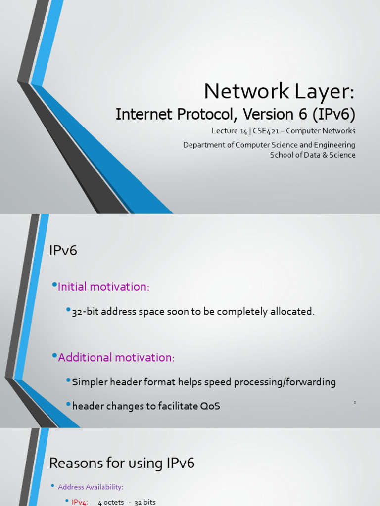 14 - Network Layer IPv6V2 | PDF | I Pv6 | Internet Protocols
