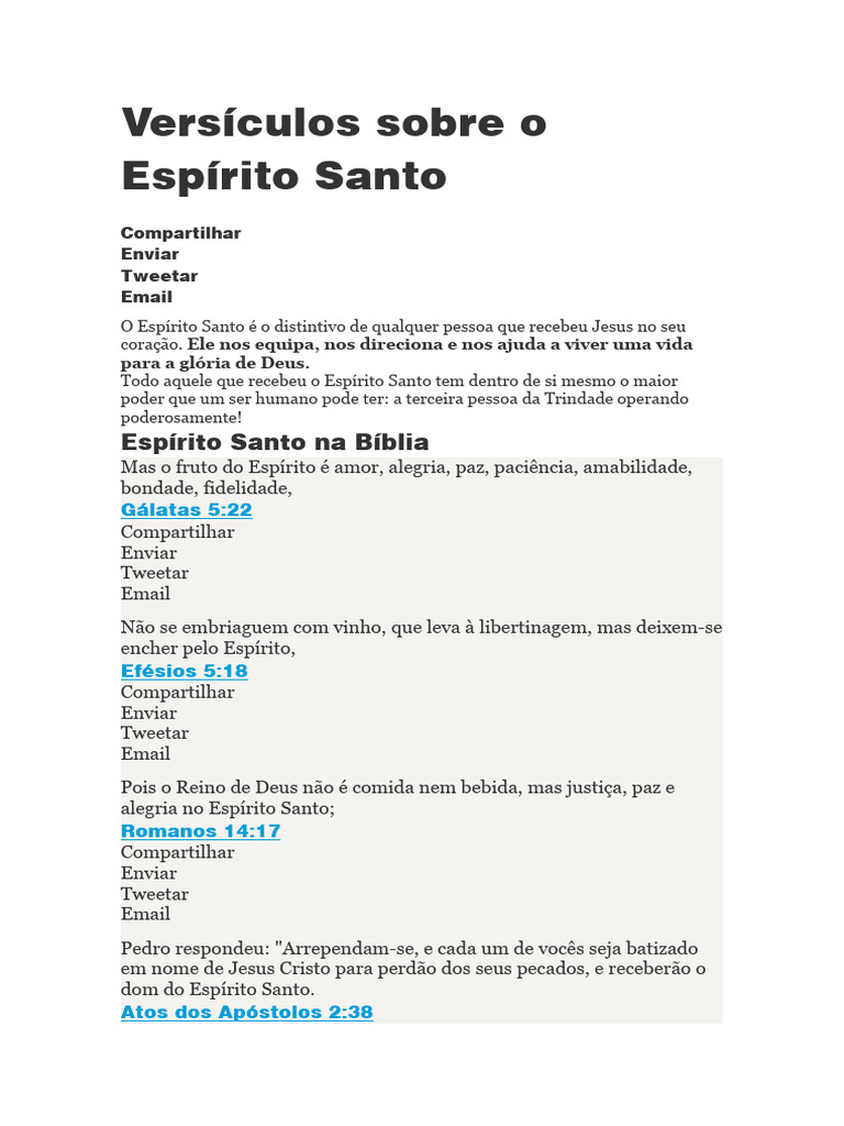Versículos Sobre o Espírito Santo | PDF | Espírito Santo (religião) | Jesus