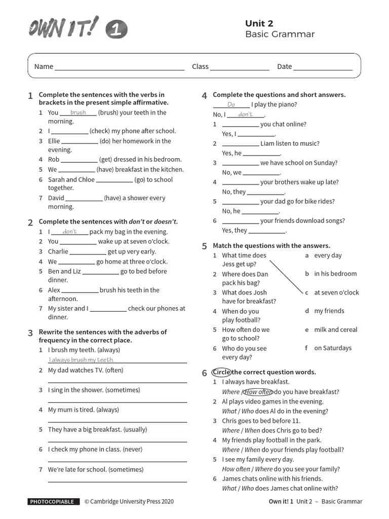 Basic Grammar Unit2 Without Answers | PDF | Linguistic Typology | Syntax