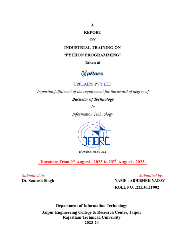 A ON Industrial Training On "Python Programming" Taken at | PDF