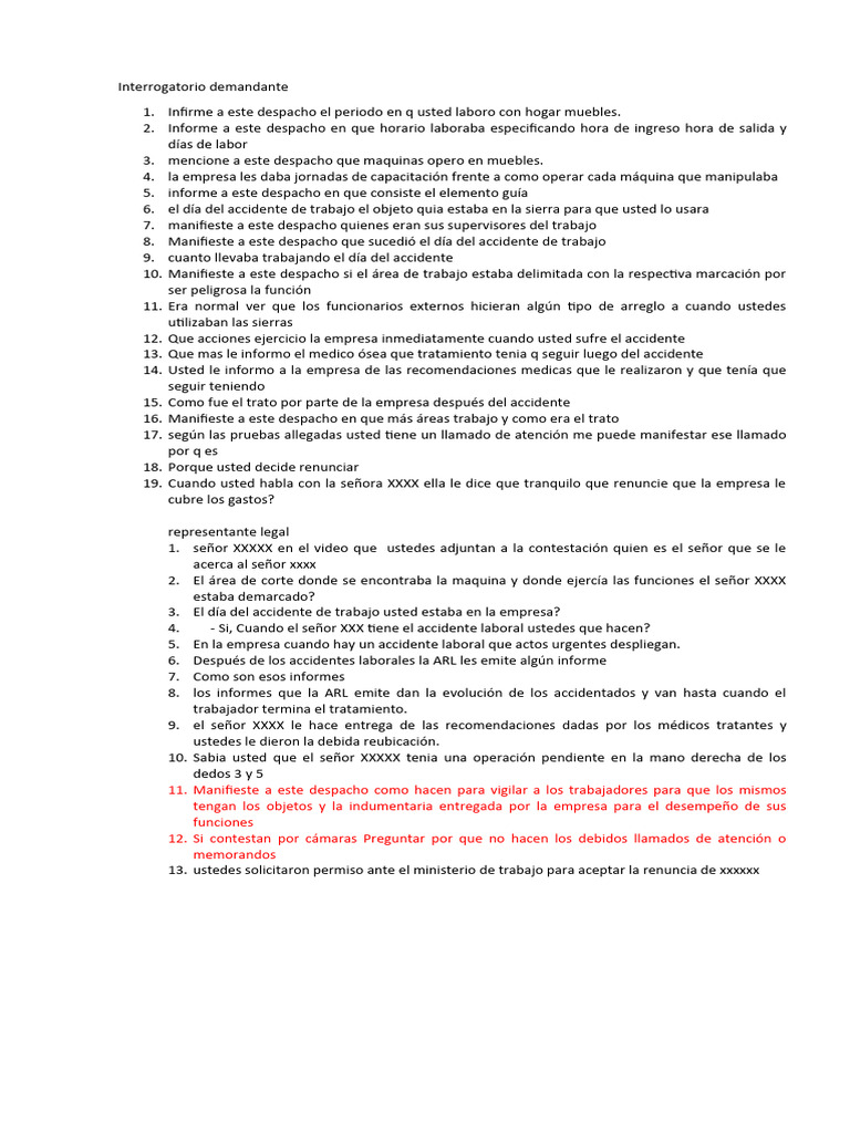 Interrogatorio Ordinario Laboral | PDF