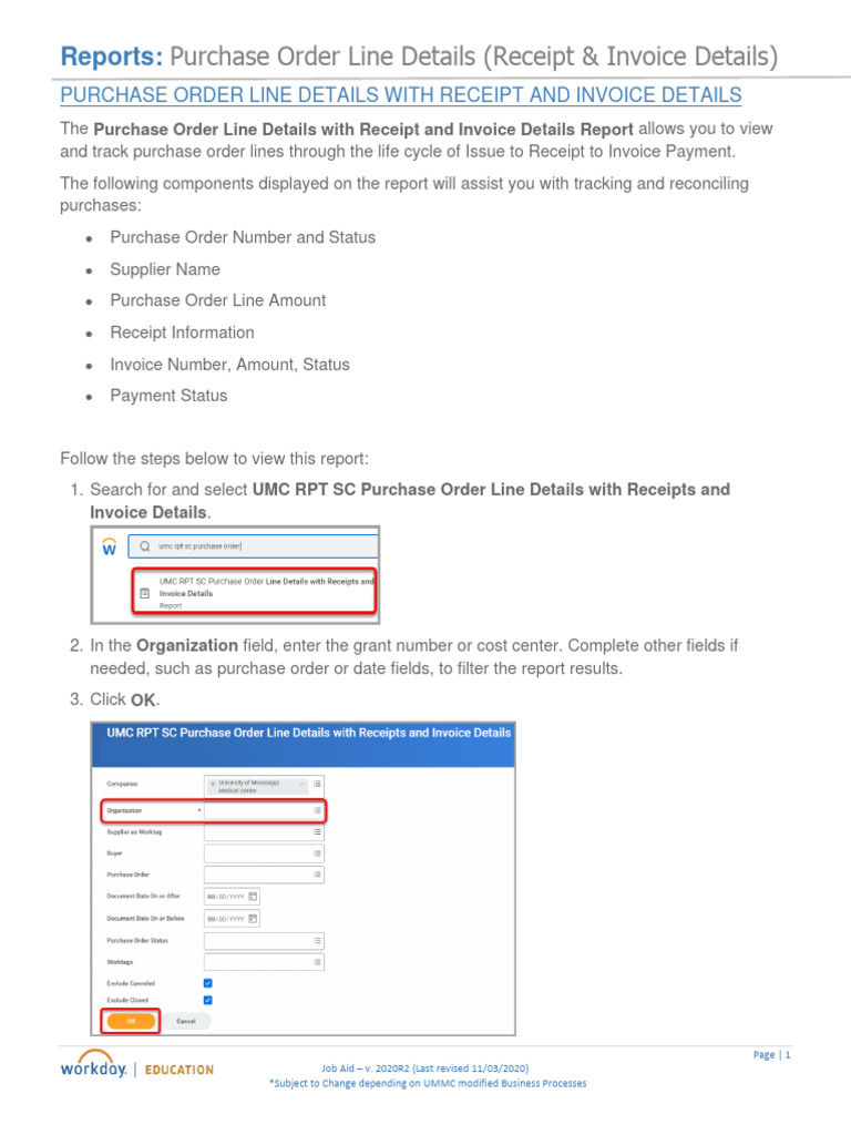Job Aid - Reports - Purchase Order Details Report | PDF
