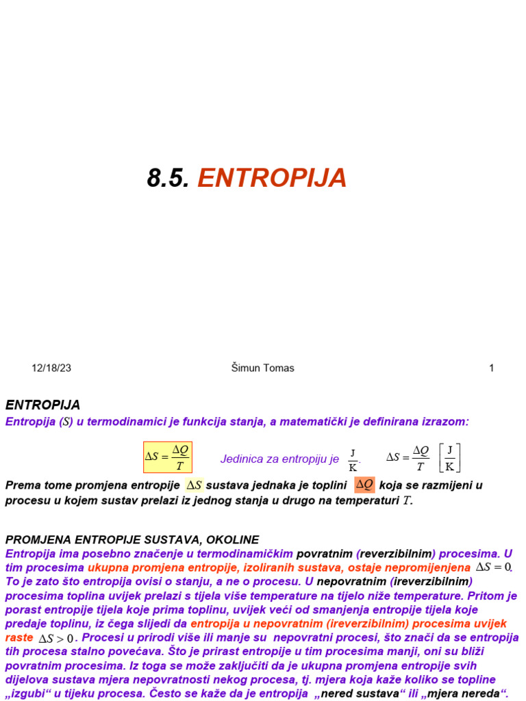 8.5. Entropija I T, S-Dijagram | PDF