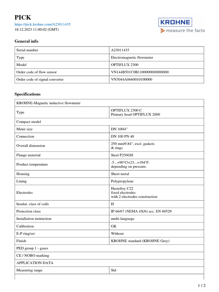 OPTIFLUX 2300 Electromagnetic Flowmeter | PDF | Flow Measurement ...