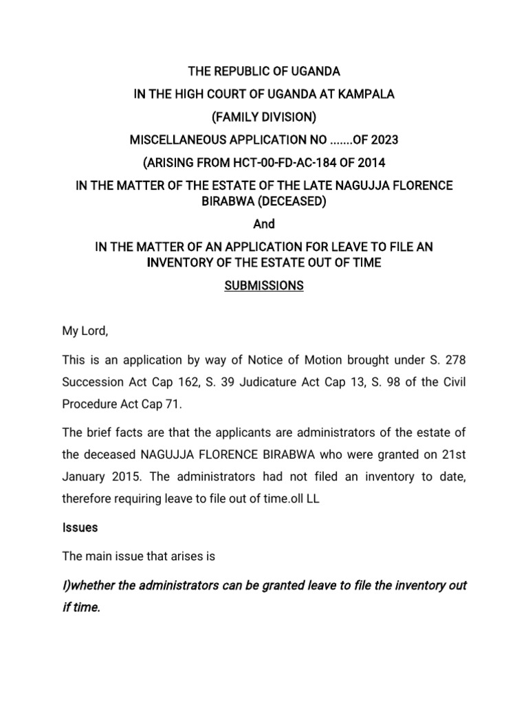 SUBMISSIONS Leave Inventory Out of Time | PDF | Probate | Justice