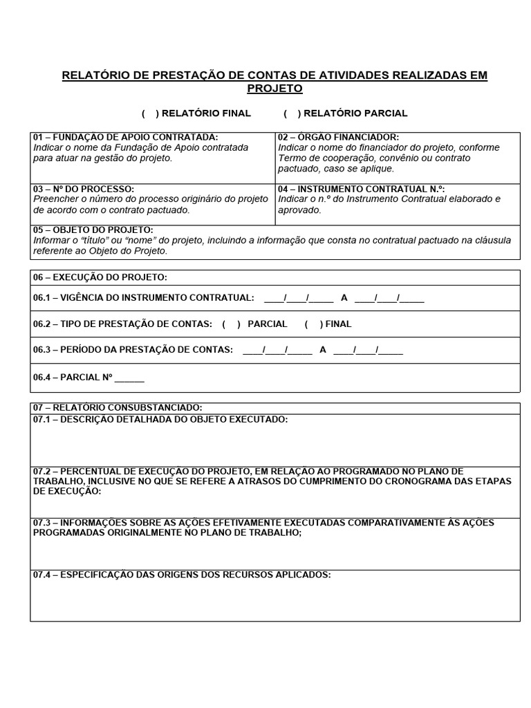 Modelo de Relatório de Prestação de Contas de Atividades Realizadas ...