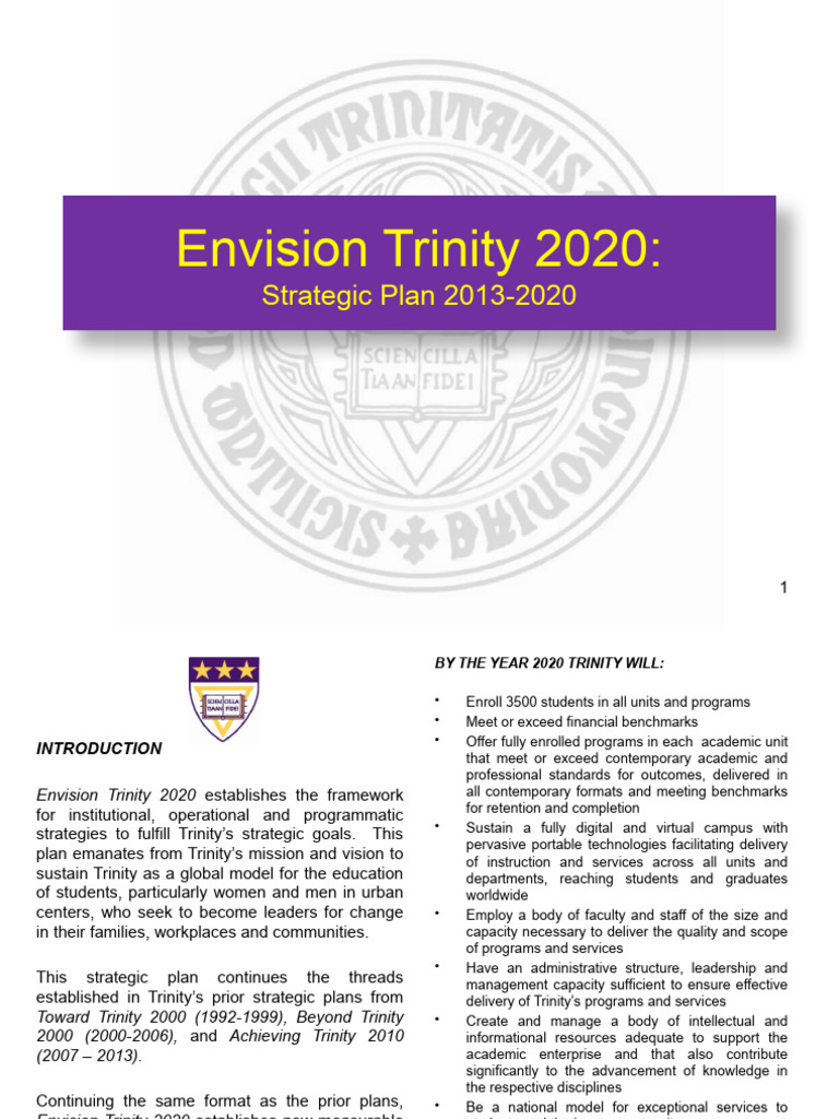 Trinity Strategic Plan 2020 Overview | PDF | Leadership | Strategic Planning